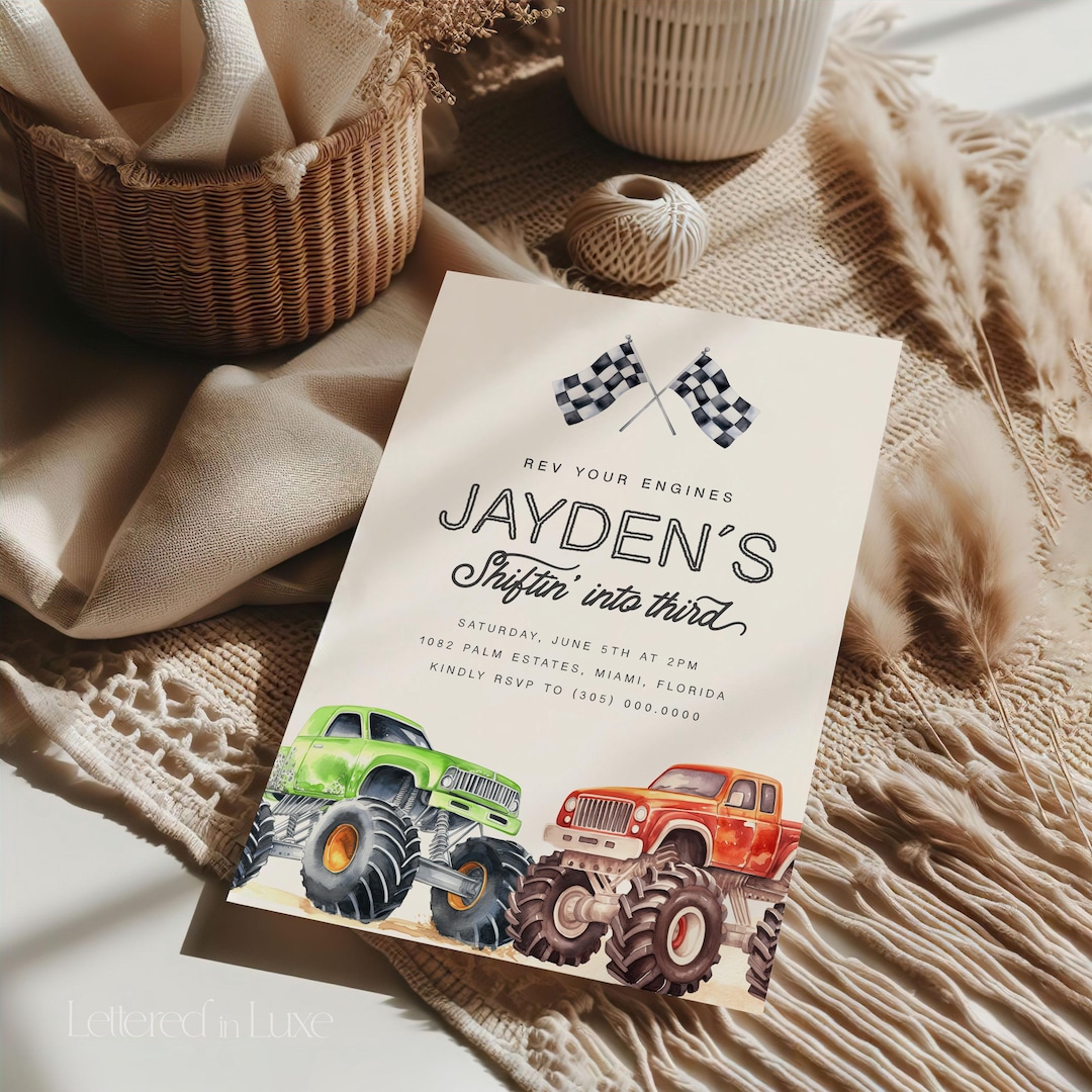 Monster Truck Birthday Invitation | Editable Monster Truck Birthday ...