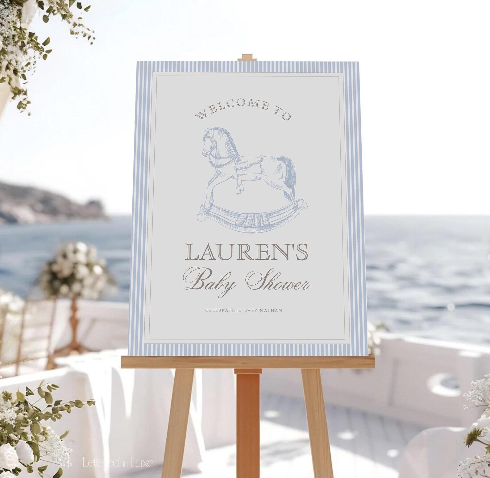 Rocking Horse Baby Shower Welcome Sign | Blue Baby Shower Template ...