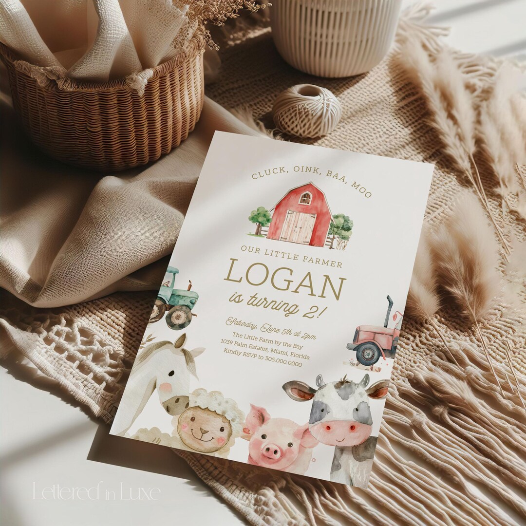 Farm 2nd Birthday Invites Digital | Editable Boy 3rd Birthday Farm ...