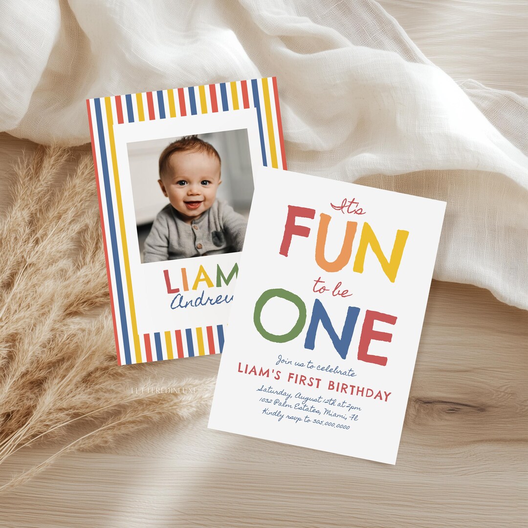 It's Fun to Be ONE Digital Invite | Primary Colors First Birthday ...