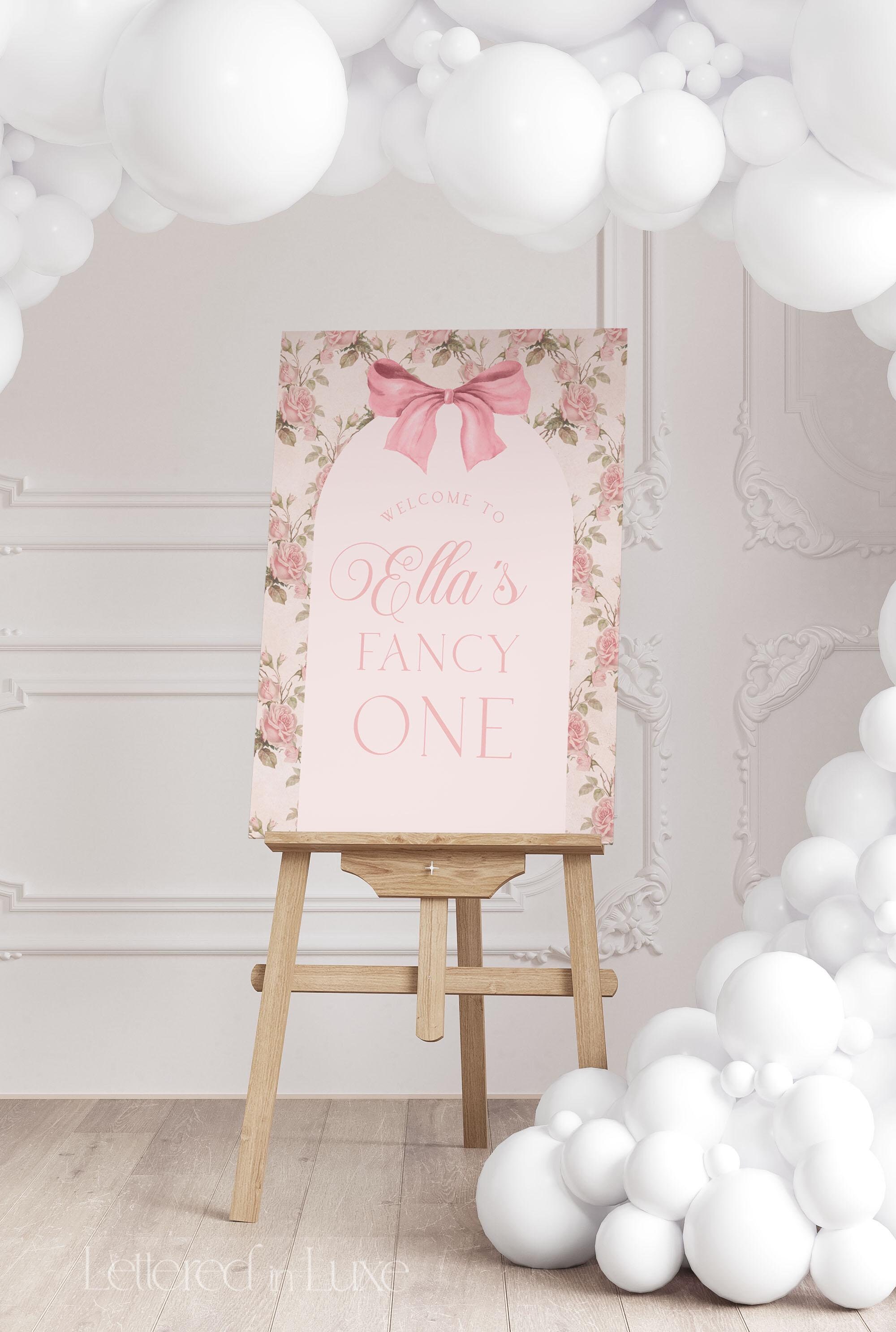 Fancy One Birthday Welcome Sign | Pink Bow Birthday Sign | Classic Girl ...