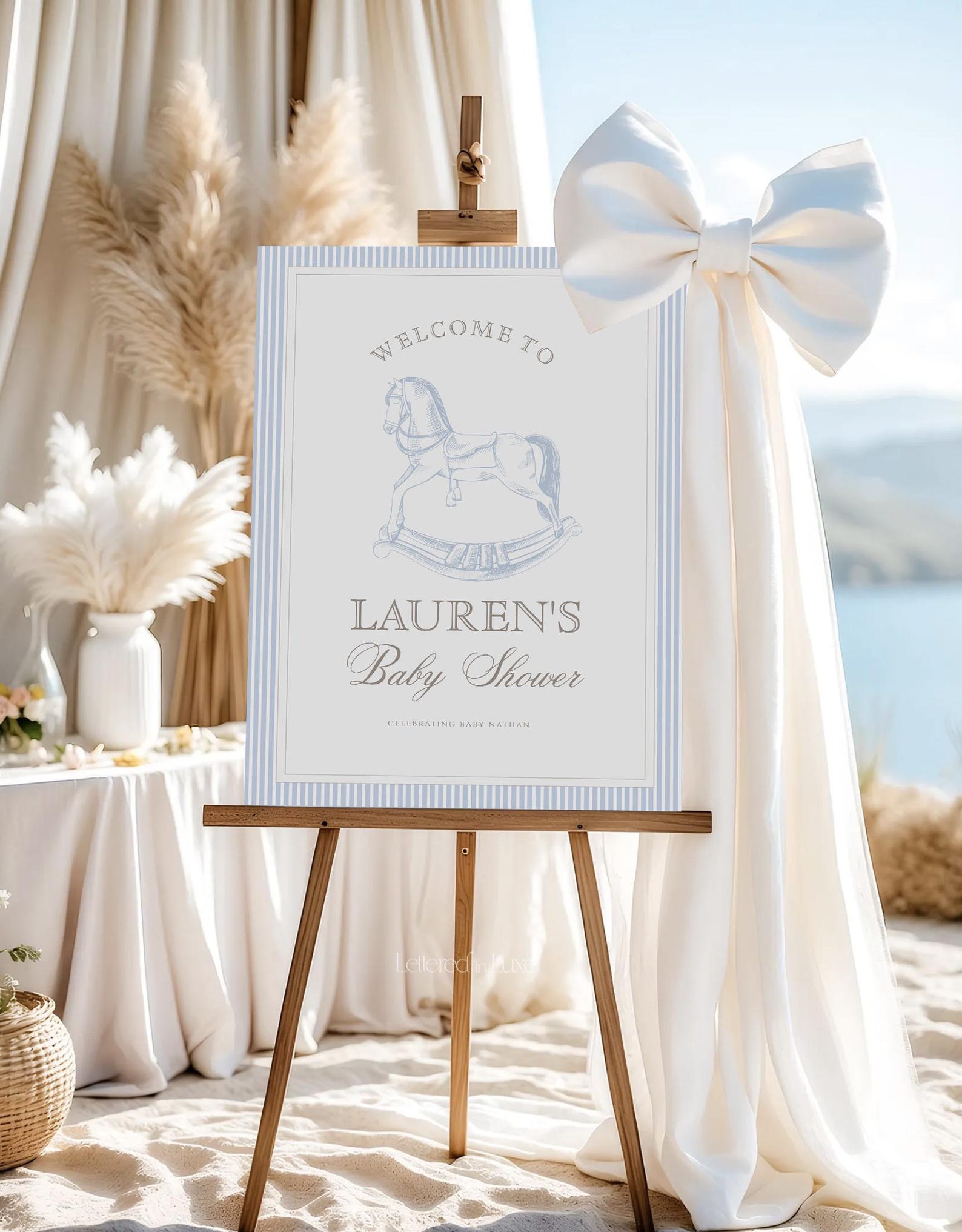 Rocking Horse Baby Shower Welcome Sign | Blue Baby Shower Template ...