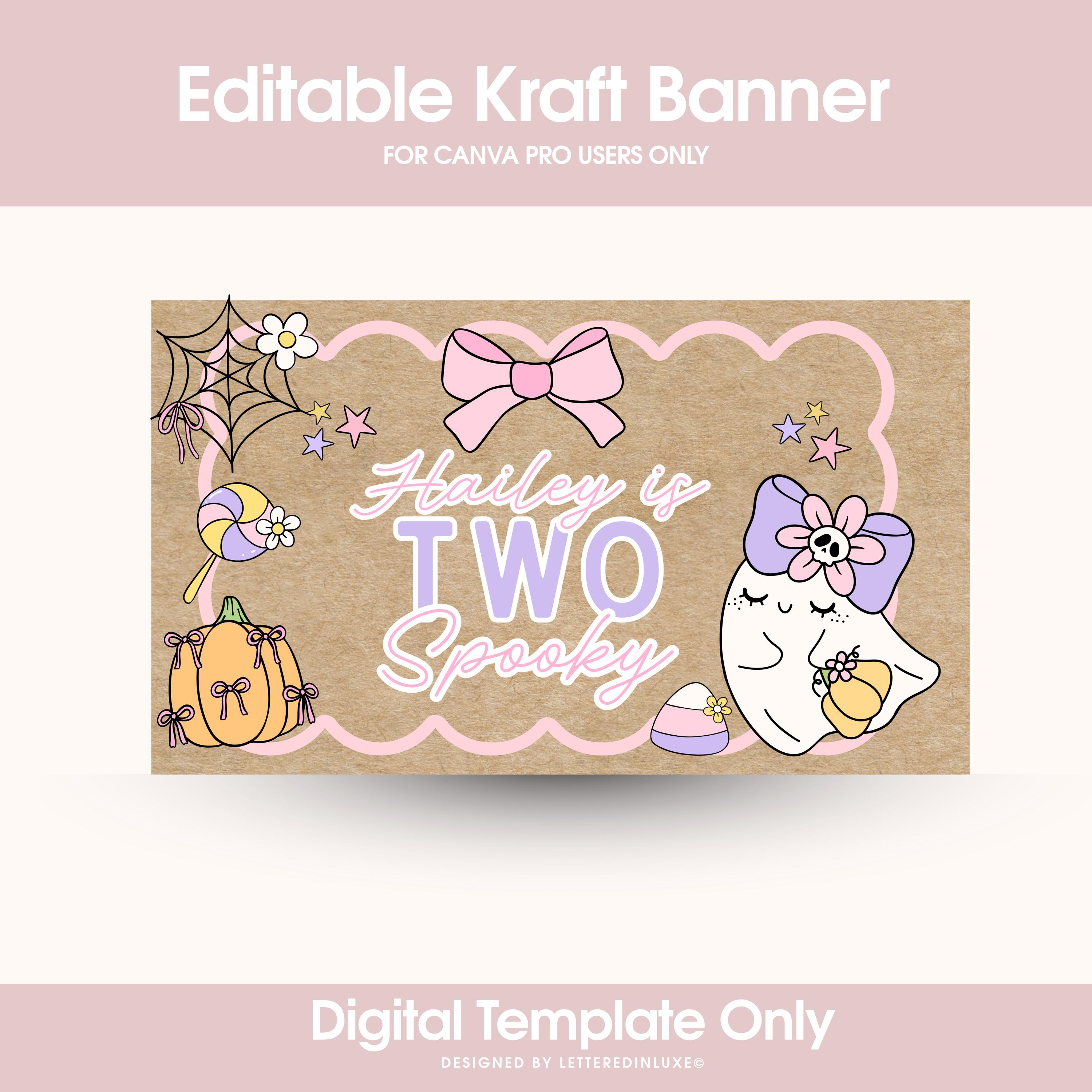Pink Halloween Birthday Kraft Banner Digital Template | One Spooky Babe ...