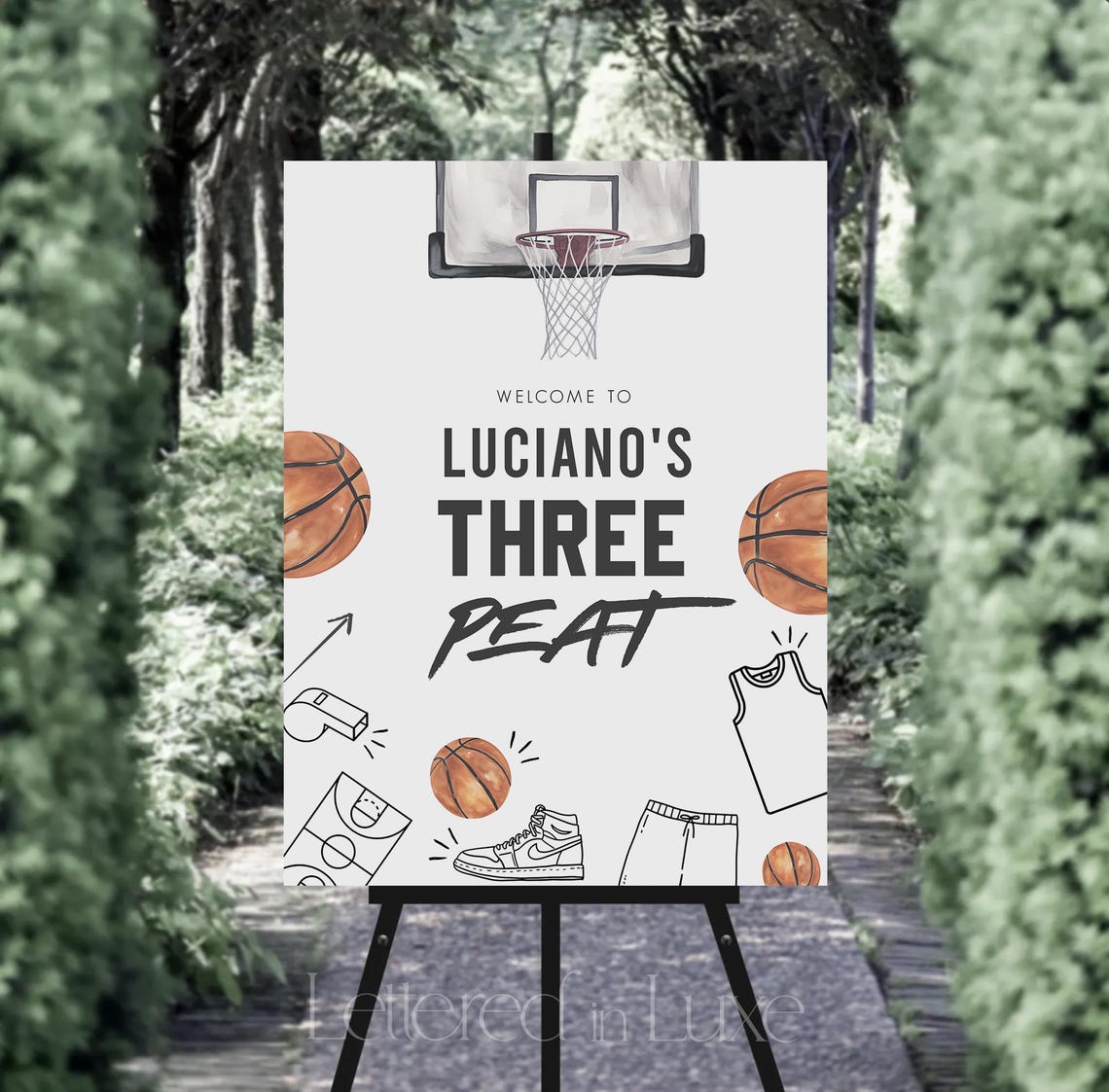 Basketball 3rd Birthday Welcome Sign Digital | Three-peat Poster | Boys ...