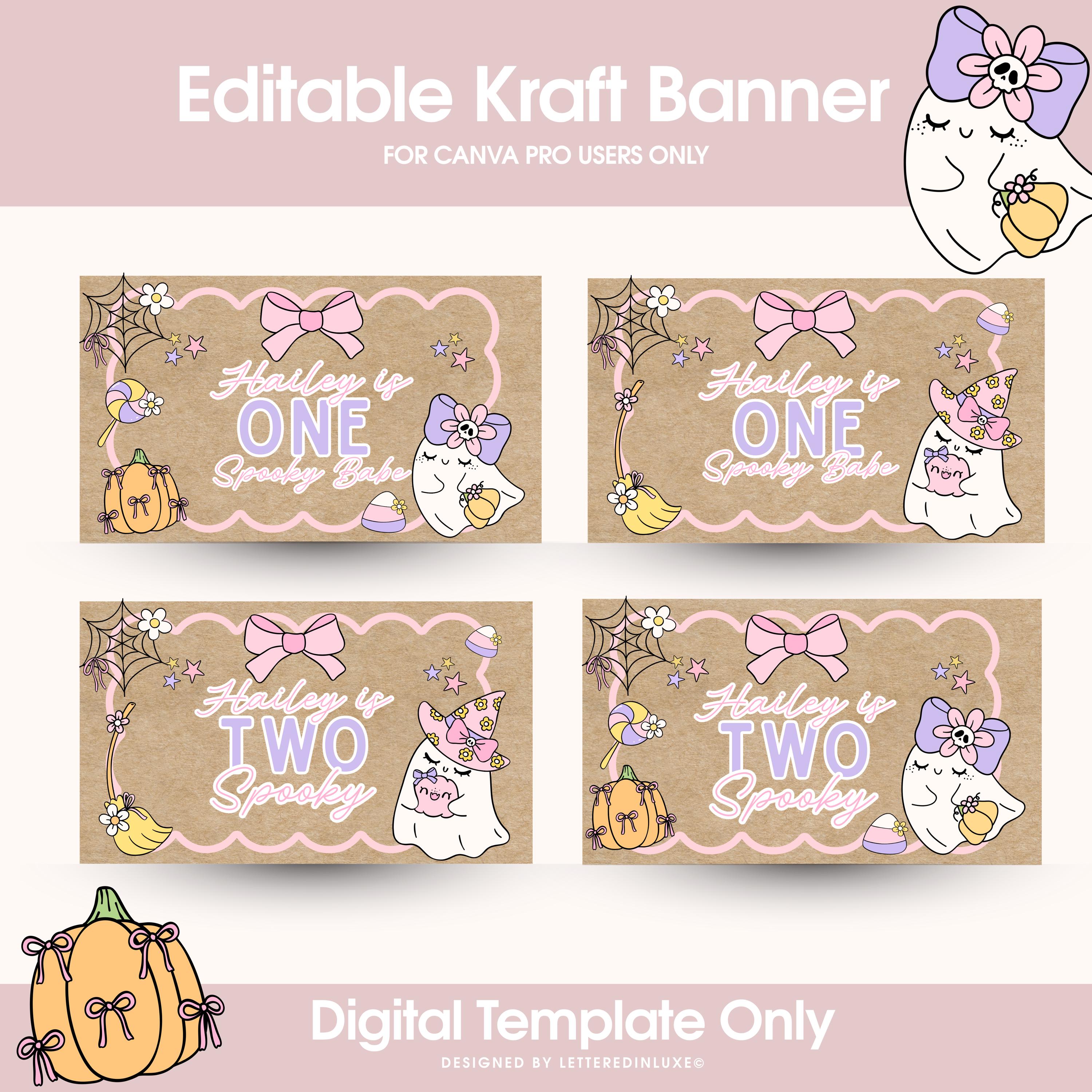 Pink Halloween Birthday Kraft Banner Digital Template | One Spooky Babe ...
