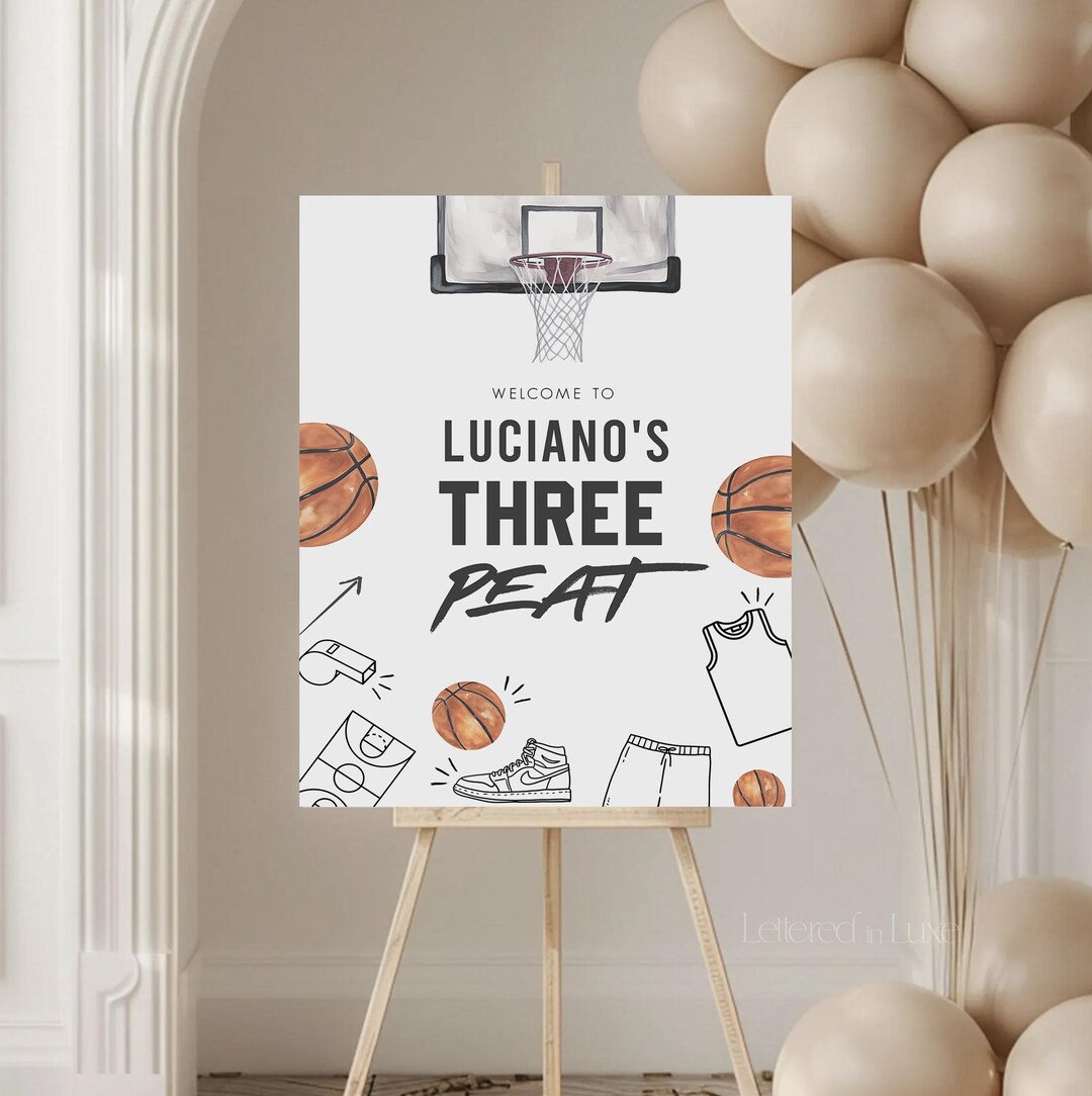 Basketball 3rd Birthday Welcome Sign Digital | Three-peat Poster | Boys ...