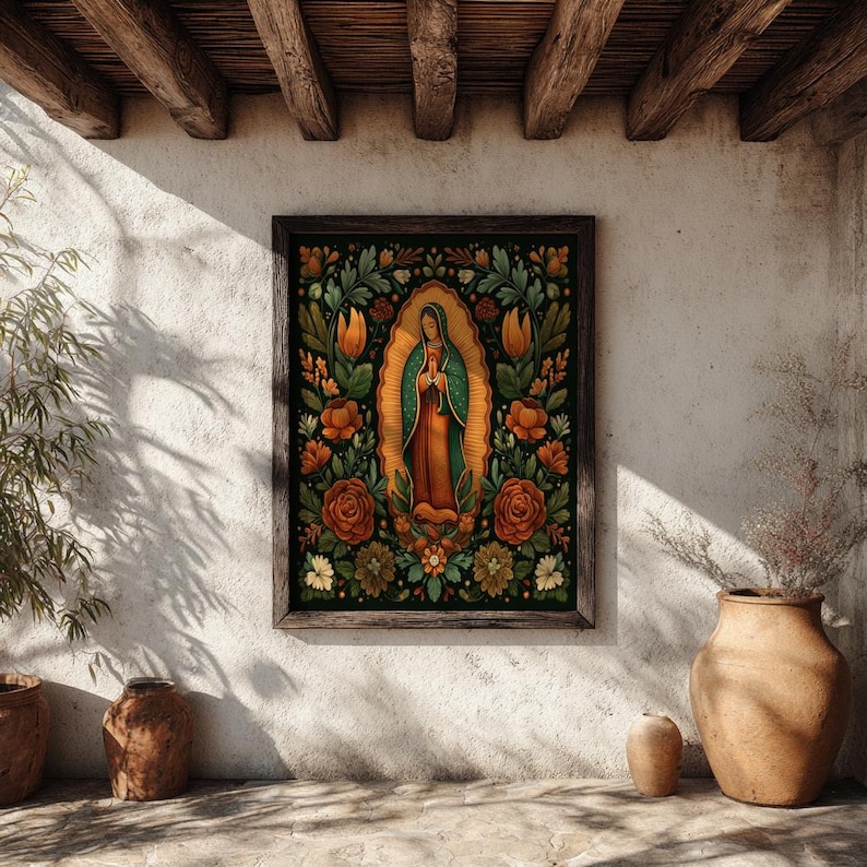 Guadalupe Mexican Virgen Artprint Desert Virgin Mary Folk Art Wall ...