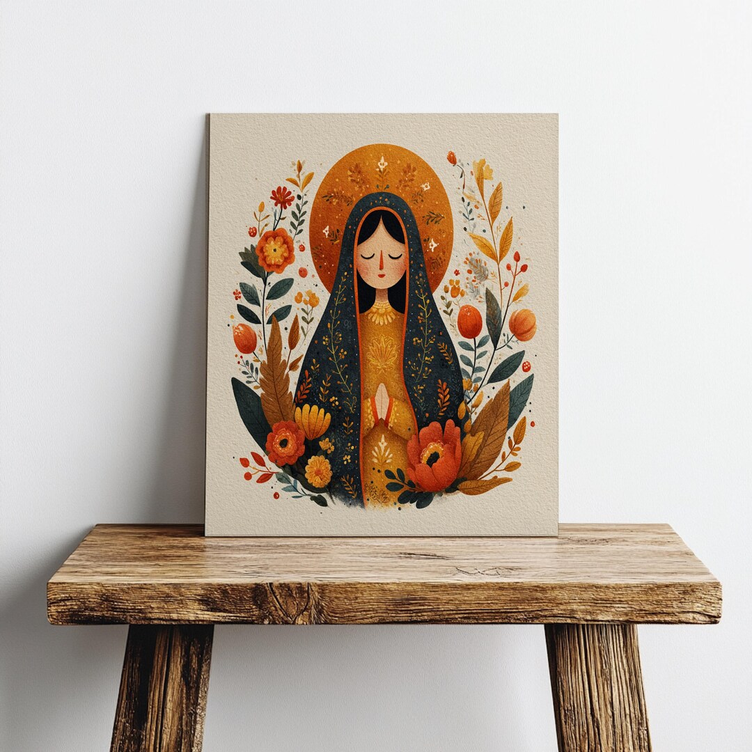 Guadalupe Folklorico Mexican Virgen Art Print – Colorful Virgin Mary ...