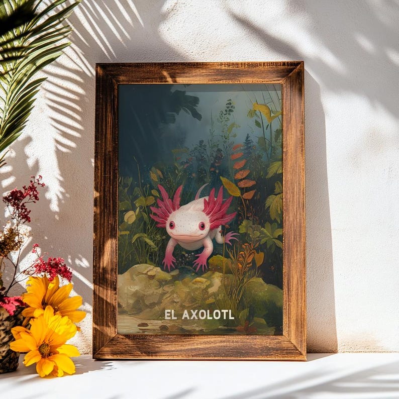 Vintage Aztec Axolotl Salamander Art Print – Aquatic Amphibian Artwork ...