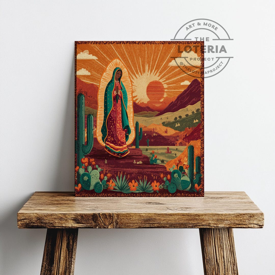 Guadalupe Mexican Virgen Art Print – Desert Virgin Mary Folk Art Wall ...