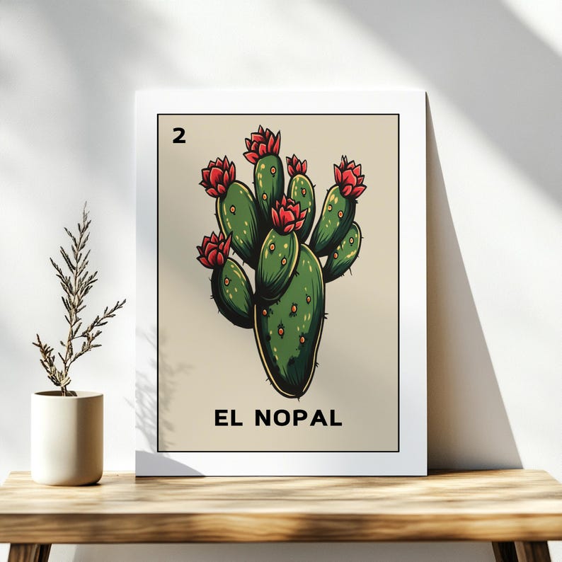 Loteria El Nopal, Desert Cactus Floral Art Print Gift for Her / Gift ...