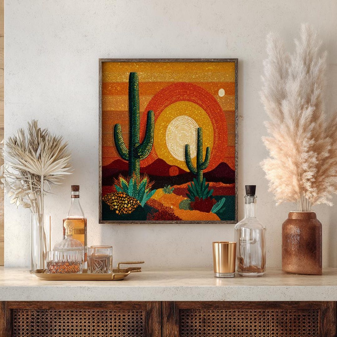 Desert Cacti Art Print – Mexico Folk Art, Unique Gift Print, Colorful ...
