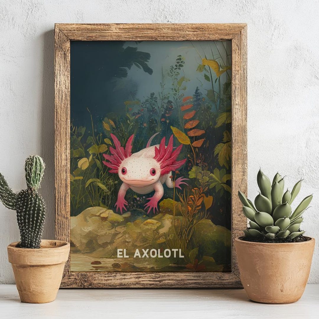 Vintage Aztec Axolotl Salamander Art Print – Aquatic Amphibian Artwork ...