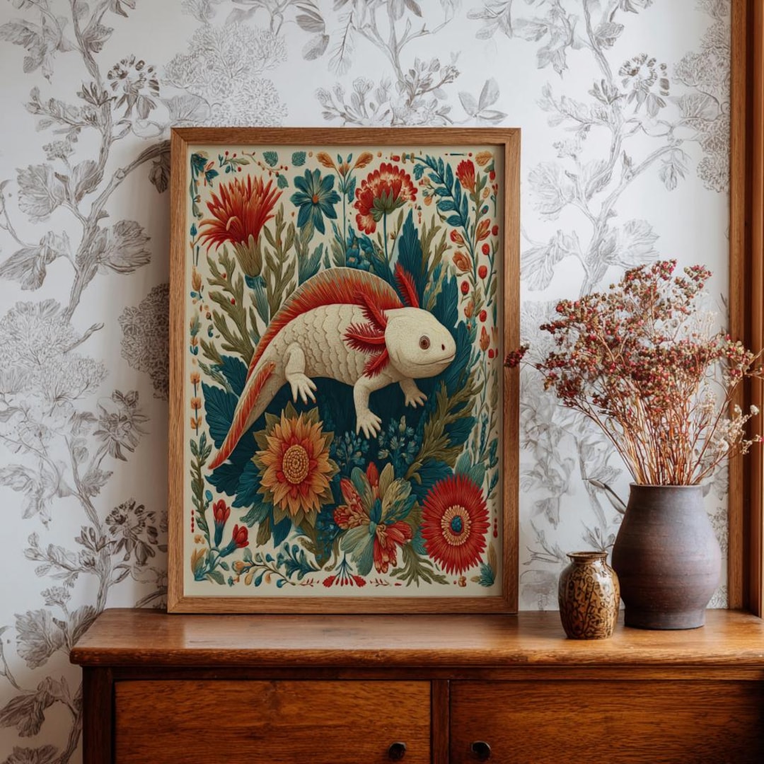 Vintage Aztec Axolotl Salamander Art Print – Aquatic Amphibian Artwork ...