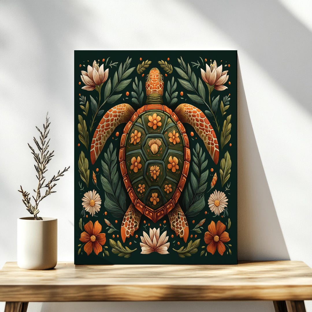 Folklorico Sea Turtle Folk Art Print– Floral, Ocean Animal Wall Decor ...