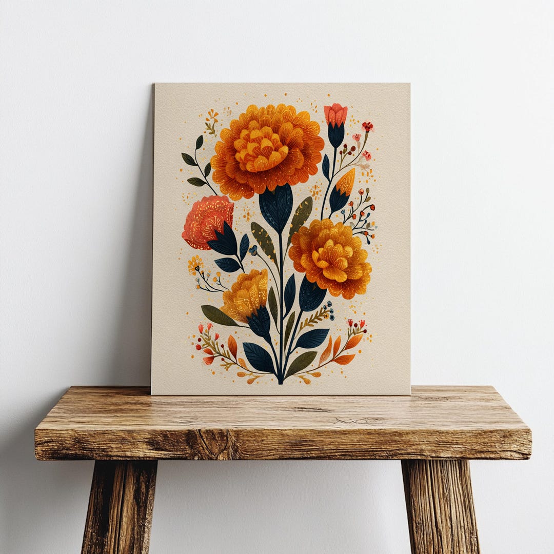Carnation January Birth Flower Folklorico Art Print Mexican Folk Art ...