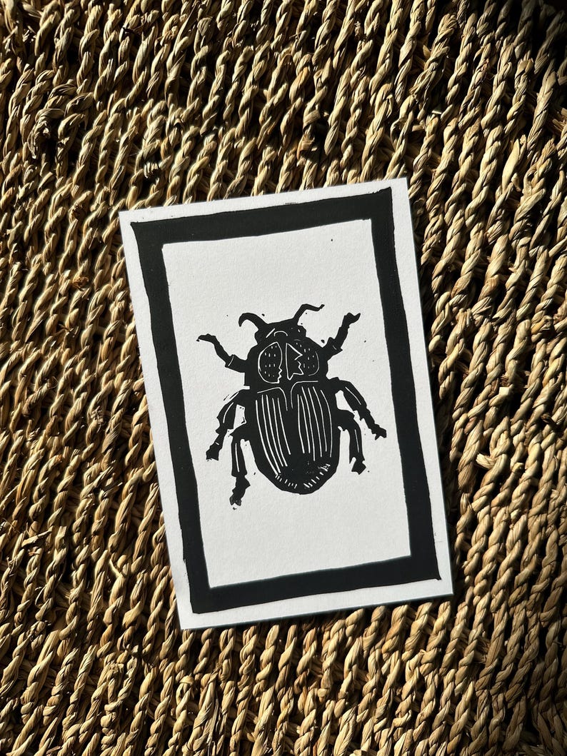 Beetle Babe Linocut | Hand Carved and Printed - Etsy