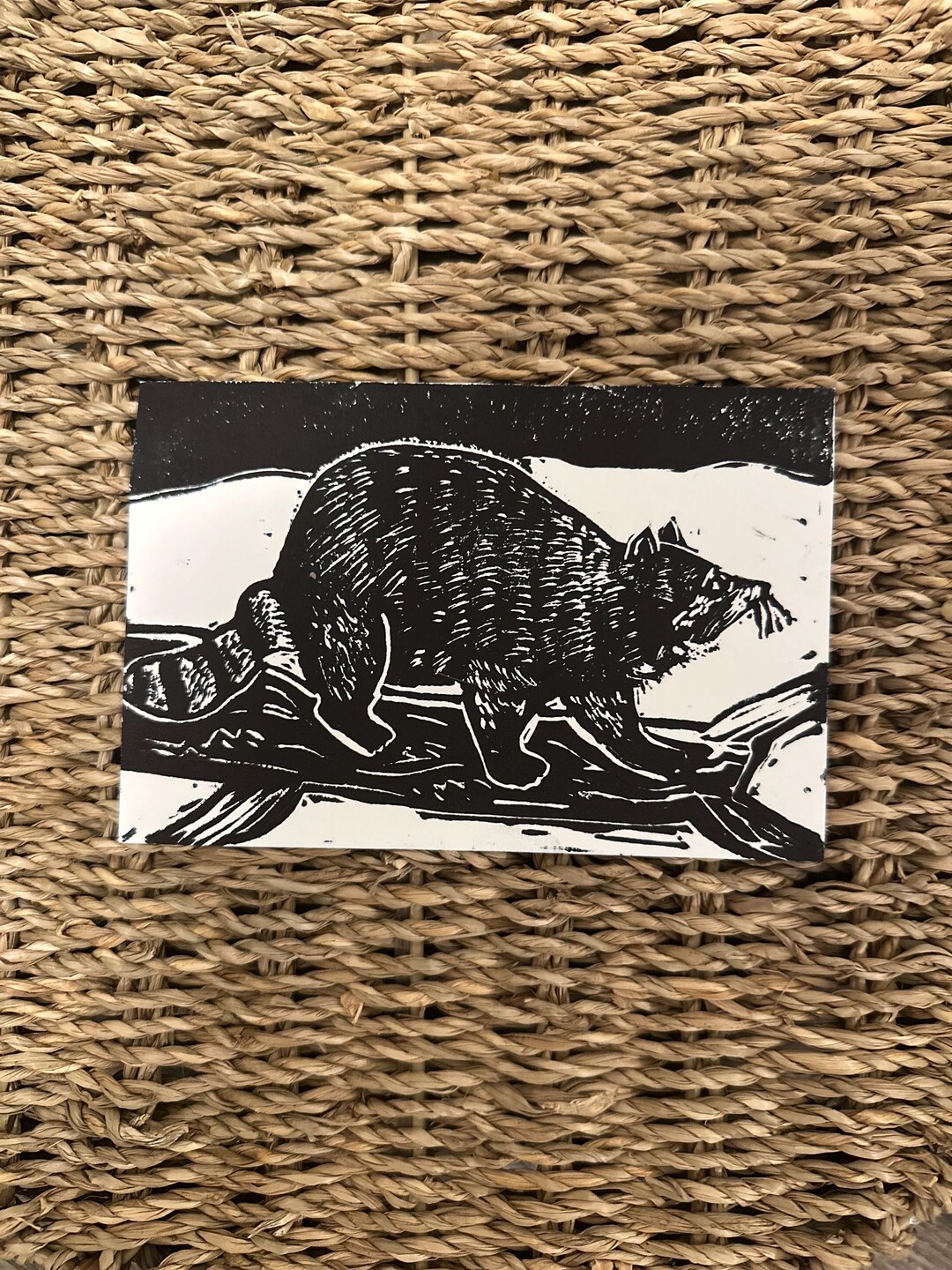 Raccoon Hand Linocut | Hand Carved and Printed - Etsy