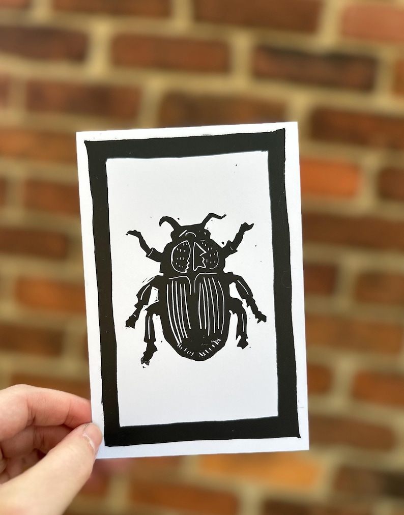 Beetle Babe Linocut | Hand Carved and Printed - Etsy