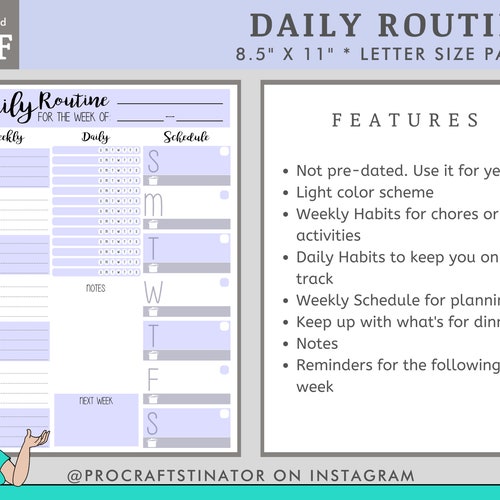 Daily Routine Planner Weekly Routine Tracker Morning - Etsy