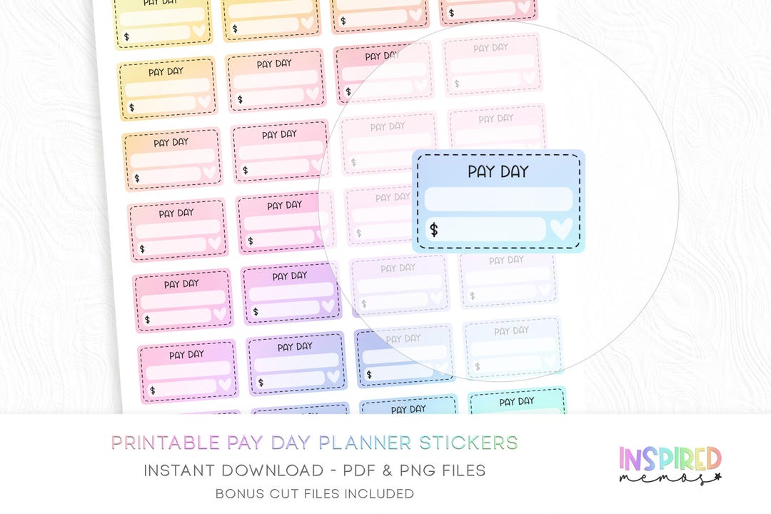 Pay Day Planner Stickers - Pastel Rainbow - Printable Functional ...