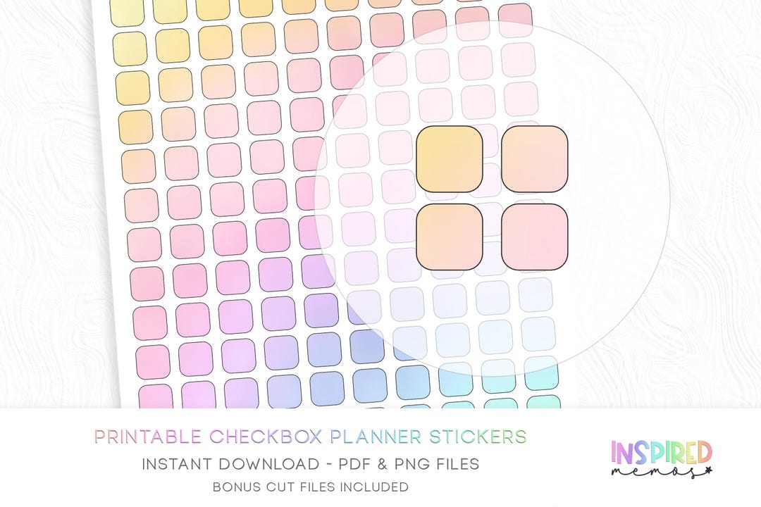 Pastel Rainbow Half Inch Rounded Square Checkbox Stickers - Printable ...