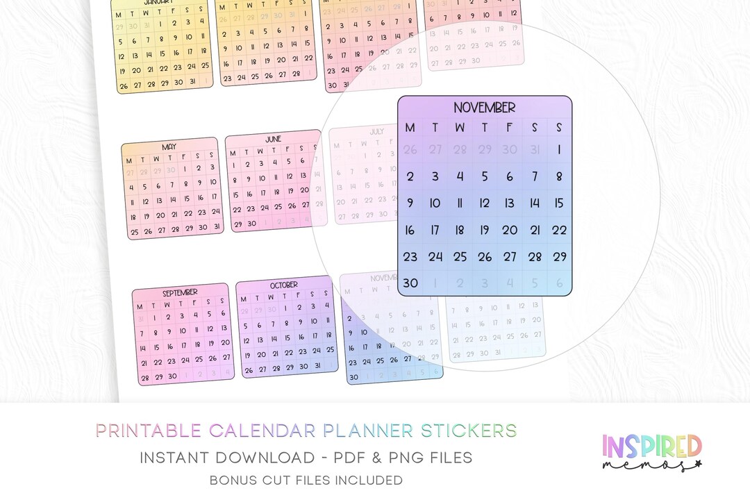 2026 Calendar Stickers - Pastel Rainbow - Printable Functional Planner ...