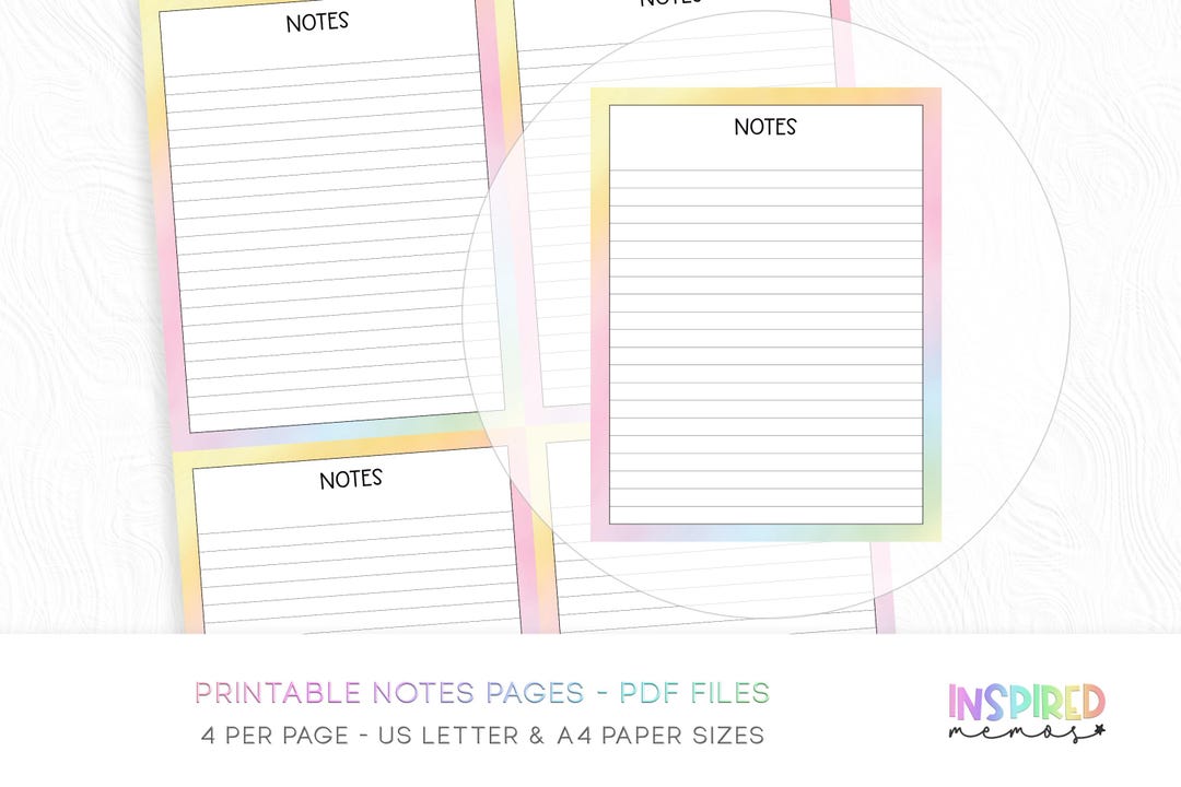 Printable Notepad - Pastel Rainbow - Planner Printables - US Letter ...