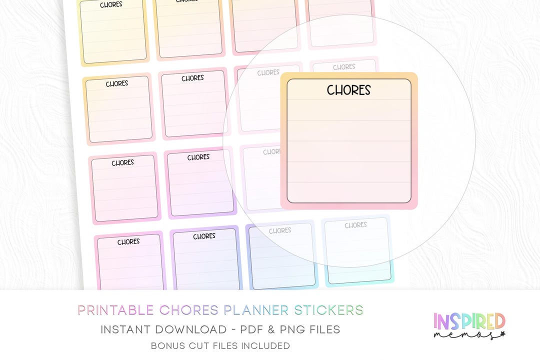 Chores Planner Stickers - Pastel Rainbow - Printable Functional Planner ...