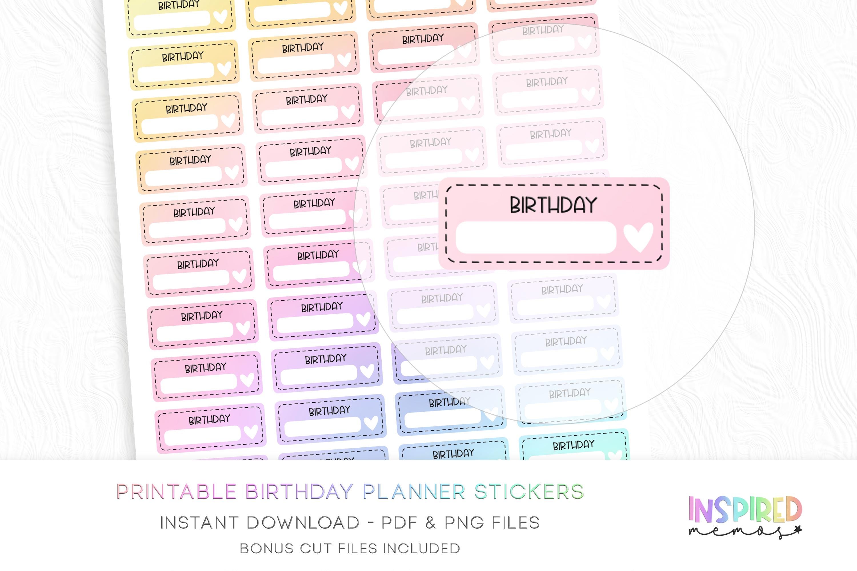 Birthday Planner Stickers - Pastel Rainbow - Printable Functional ...