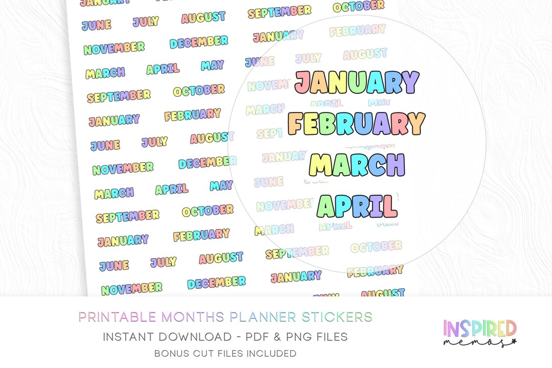 Rainbow Months of the Year Stickers - Printable Functional Planner ...