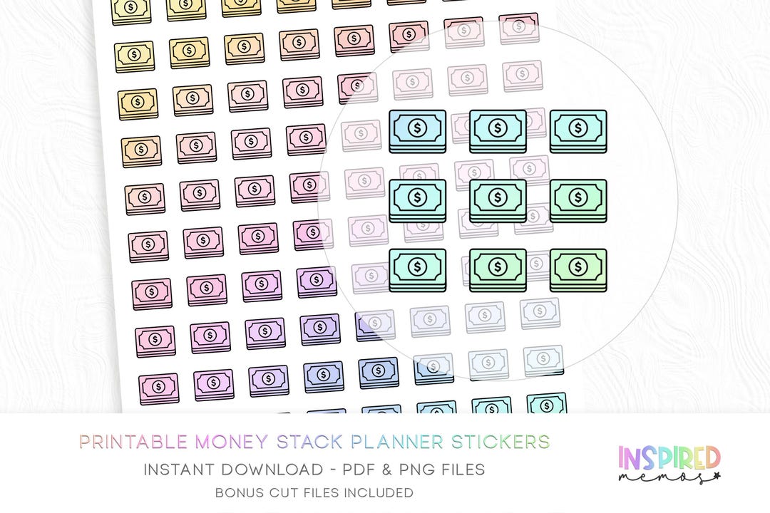 Money Stack Planner Stickers - Pastel Rainbow - Printable Functional ...