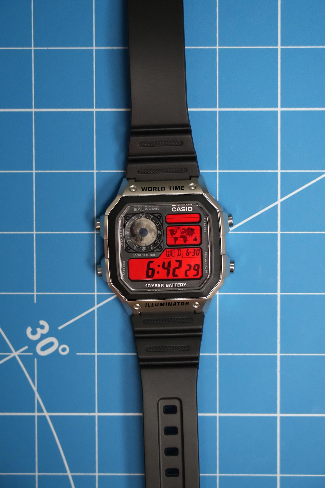 Lunar Red - Casio Royale (AE1200) Custom Digital World Time Watch Mod ...