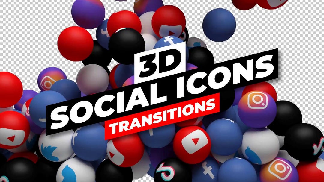 3D Social Icons Transitions Premiere Pro Template | Animated Social ...