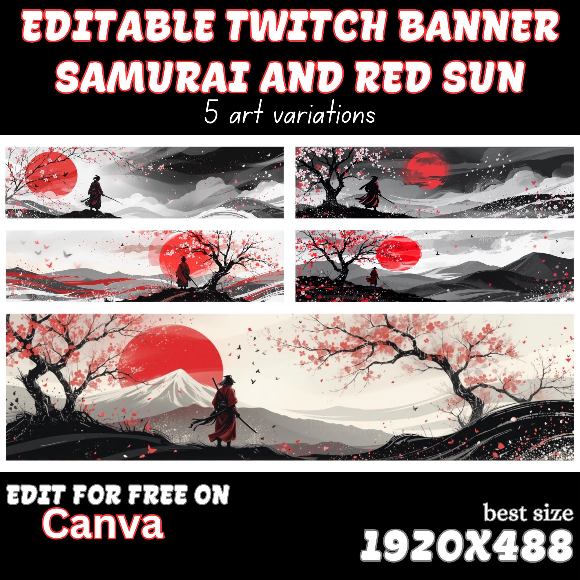 Samurai and Red Sun Twitch Banner Template: Japanese Theme ...