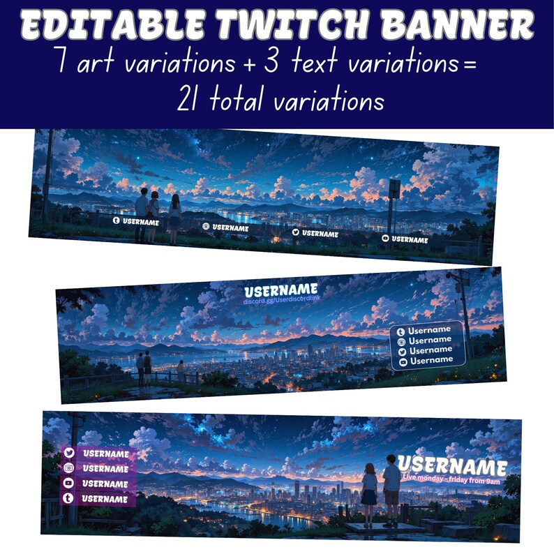 Anime Night Sky Twitch Banner: Editable Stream Profile (digital ...