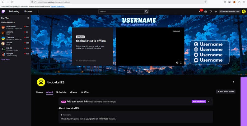 Anime Night Sky Twitch Banner: Editable Stream Profile (digital ...