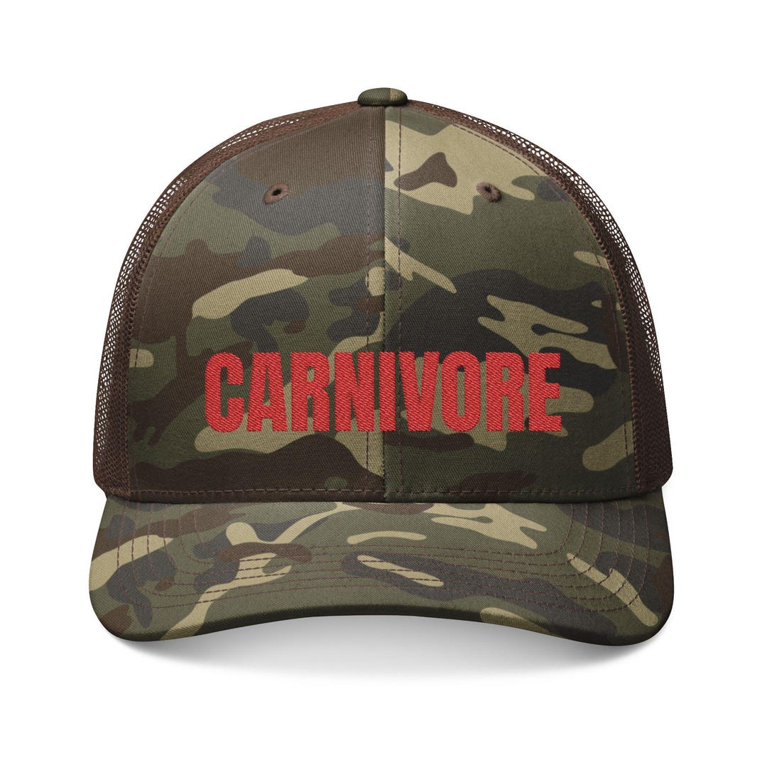 CARNIVORE Camo Trucker Hat, Red-embroidered Meat Lovers Cap, Outdoor ...