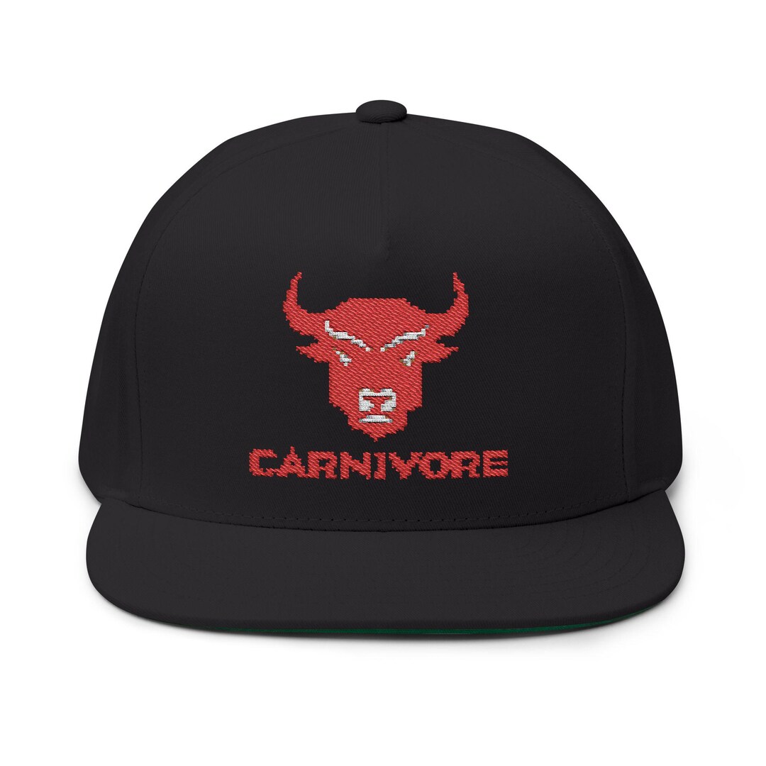 CARNIVORE Steer Pixelated Flat Bill Cap, Cool Snapback Hat for Meat ...