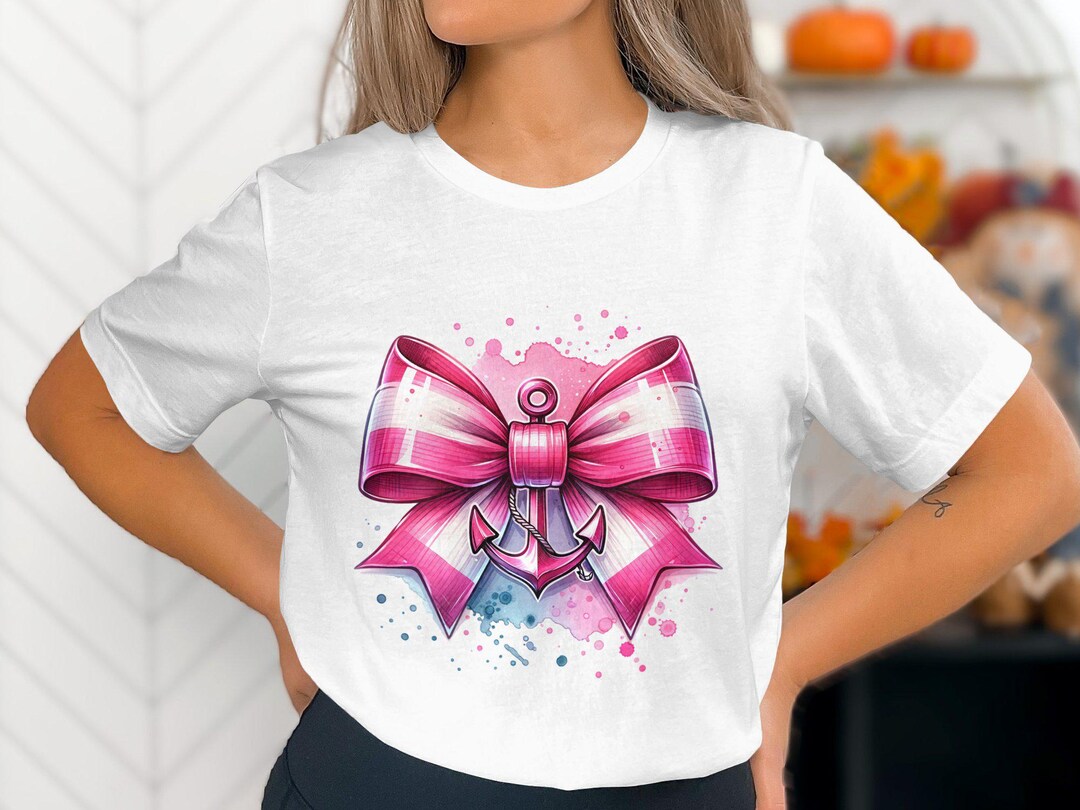 Pink Nautical Anchor Bow Digital Illustration, Watercolor Splash ...