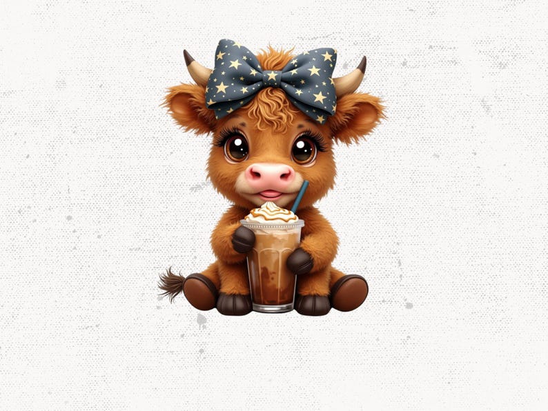 Cute Highland Cow Clipart, Cow With Coffee, Sublimation Design, Nursery ...