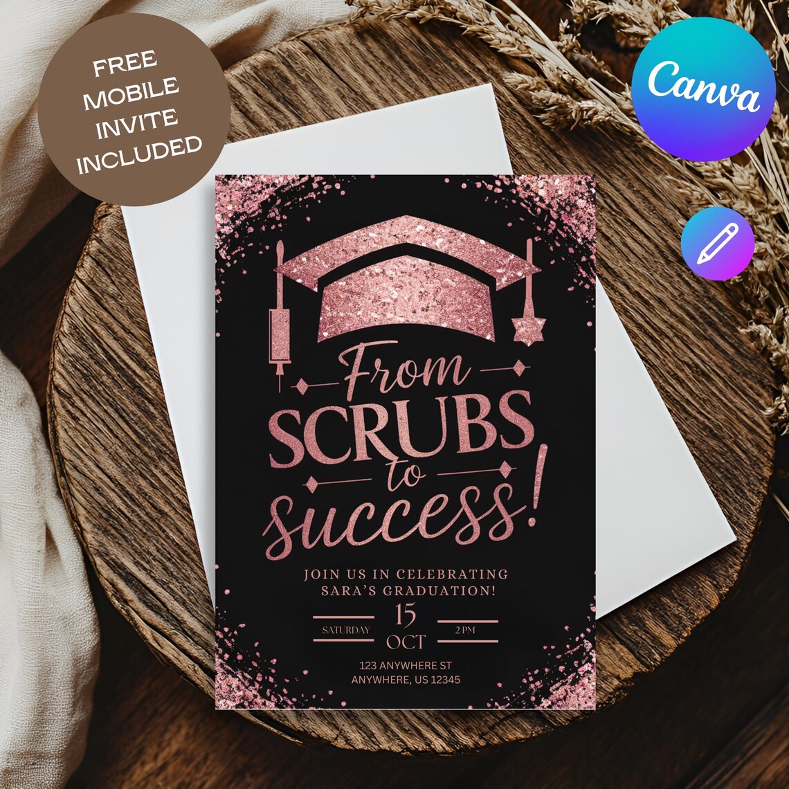 Nursing Graduation Invitation Template: Editable Party Invite (digital ...