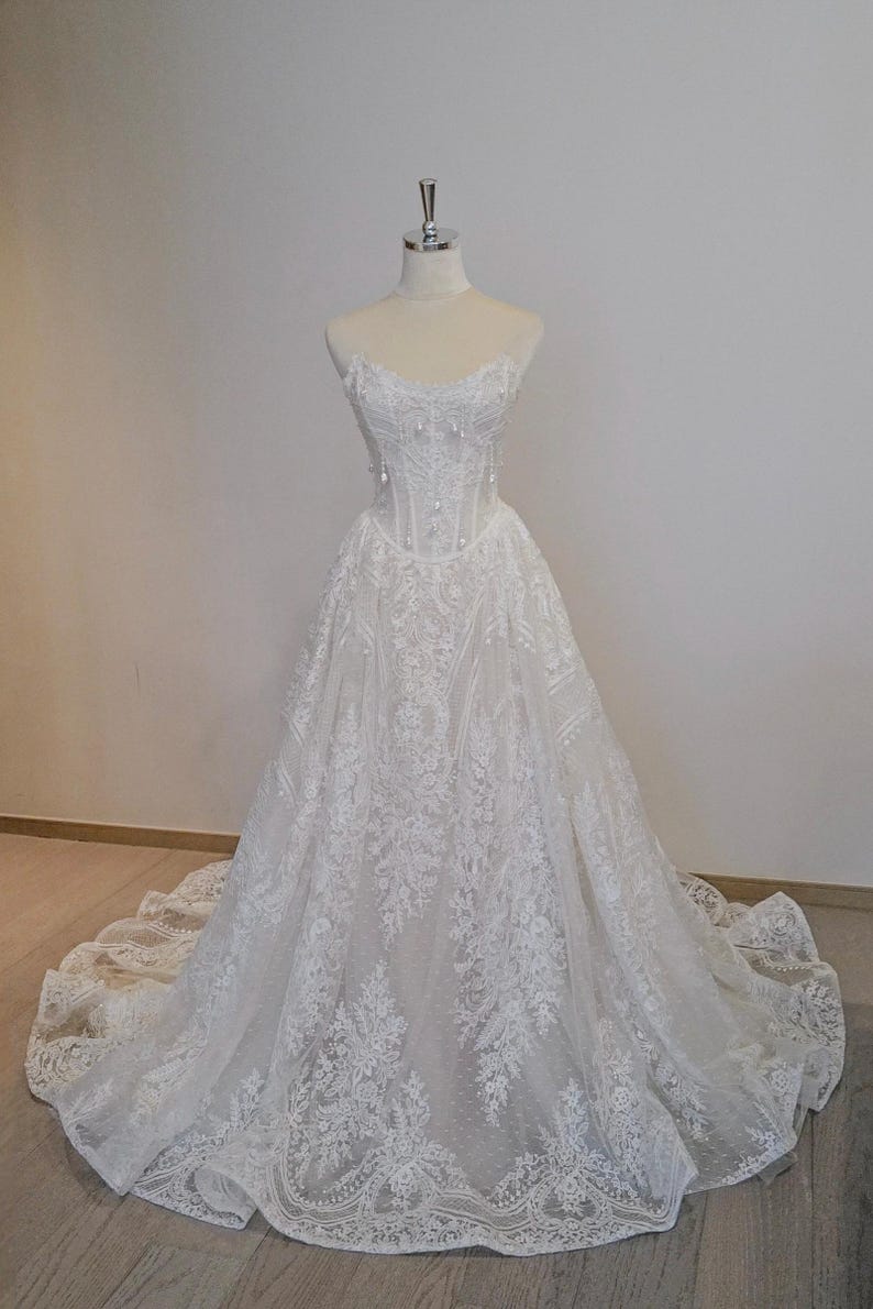 ELISE - Lace Basque Waist Wedding Dress | Lace Wedding Dress | Corset ...