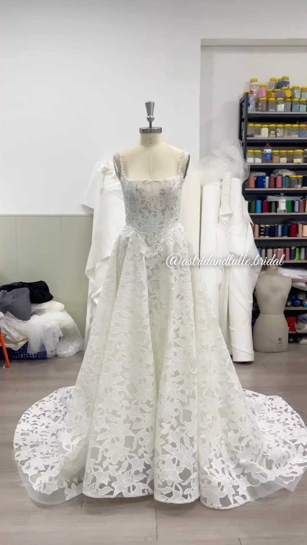 Kimberly | Square Neck Corset Basque Waist Lace Gown With Beading and ...