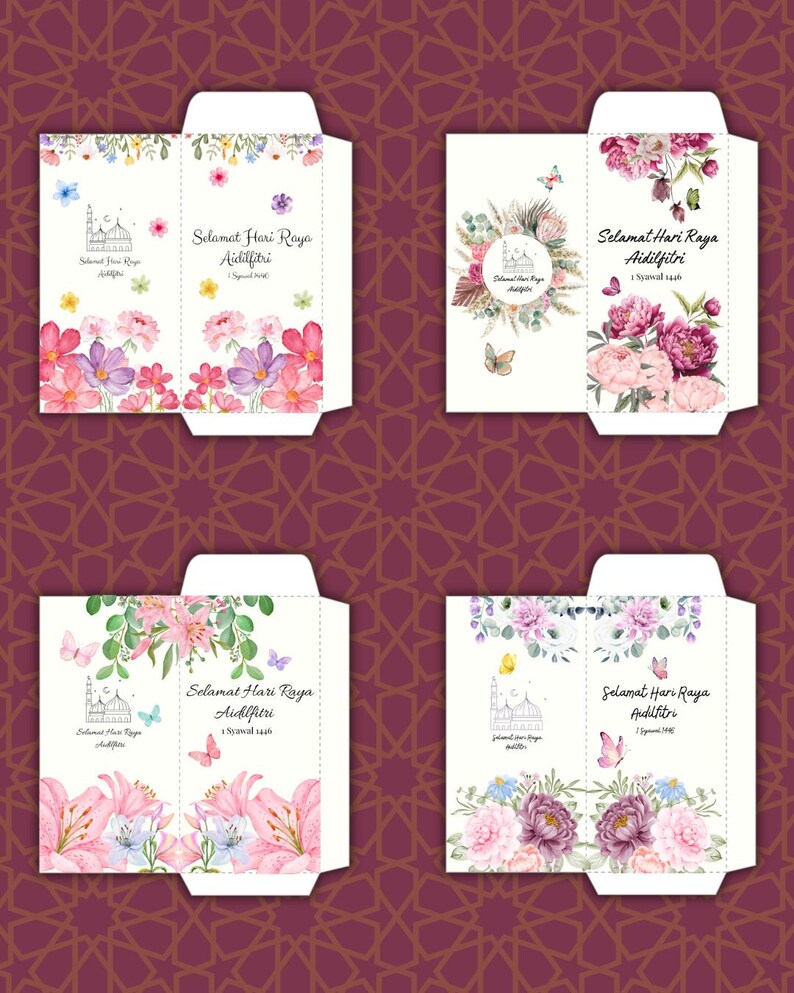 DIY Sampul Duit Raya (large) Eid Money Envelopes 12 Gorgeous Floral ...