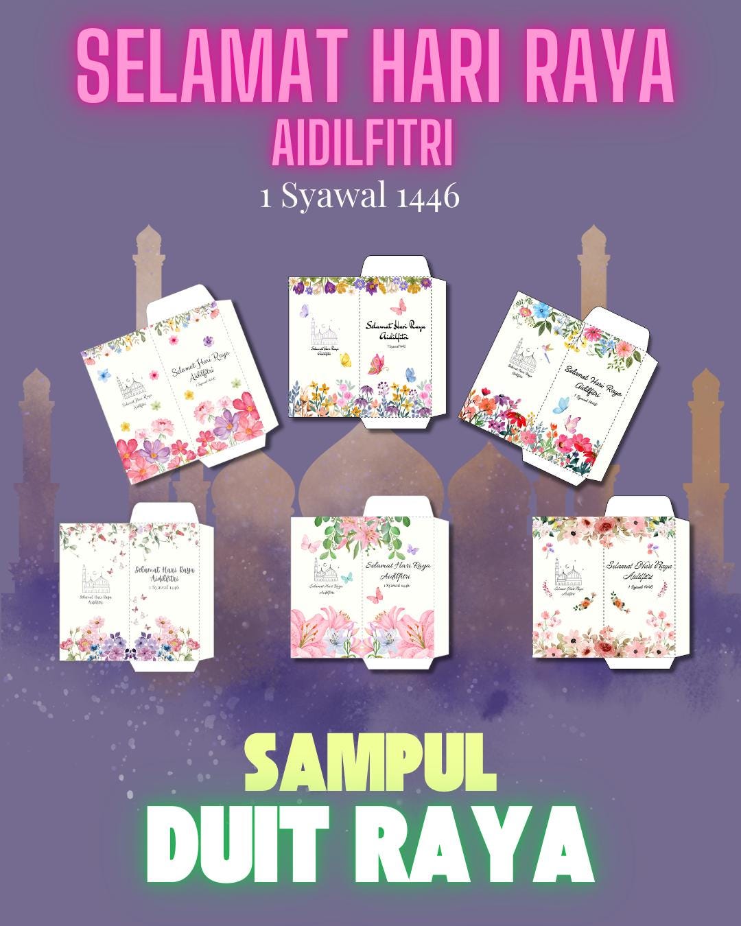 DIY Sampul Duit Raya (large) Eid Money Envelopes 12 Gorgeous Floral ...