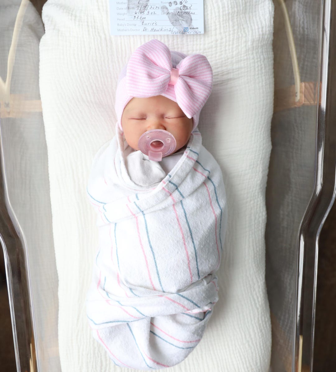 Newborn Baby Girl Hospital Hat, Pink Bow, Handmade - Etsy