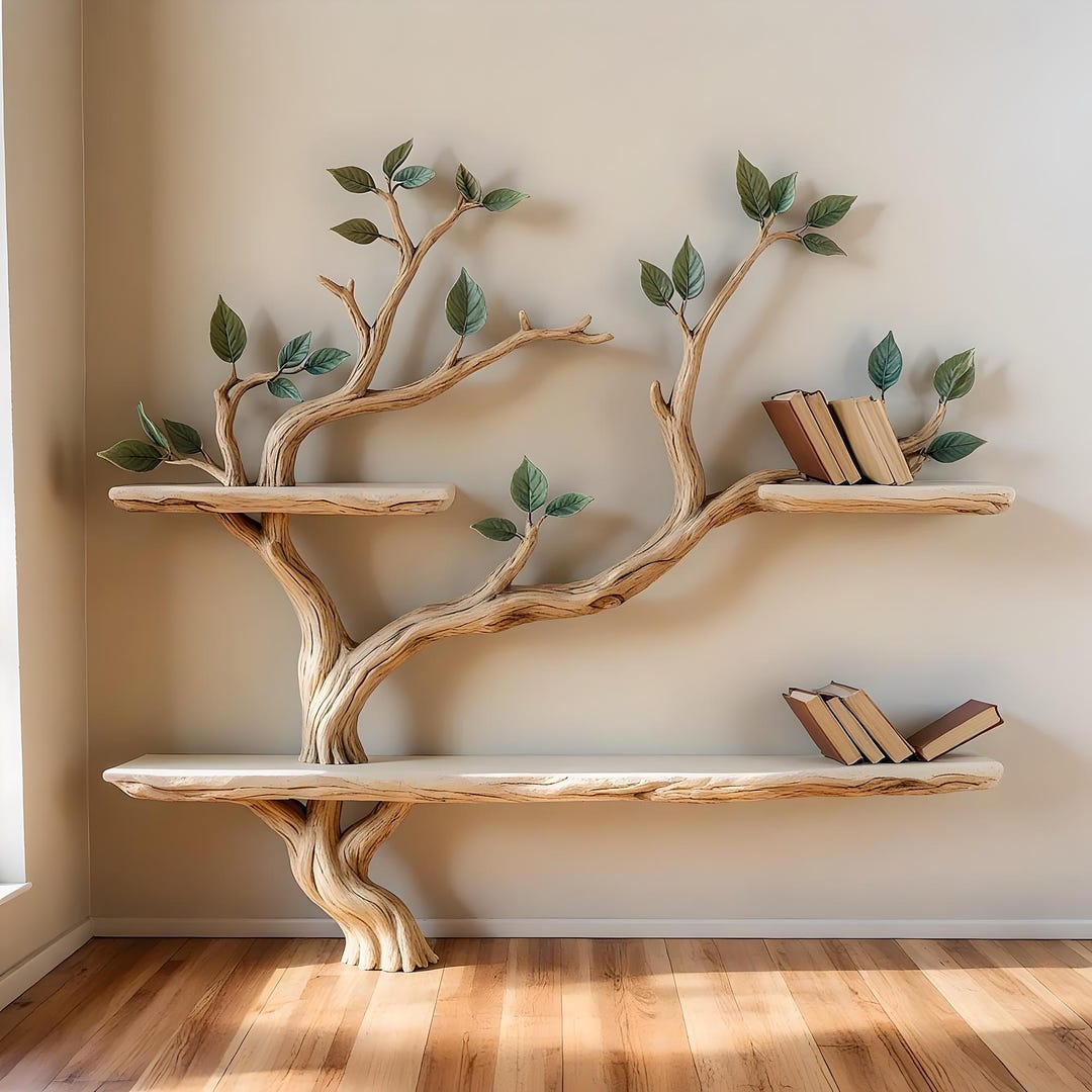 Handmade Tree Branch Bookshelf Suitable for Any Space, Handmade Gift ...