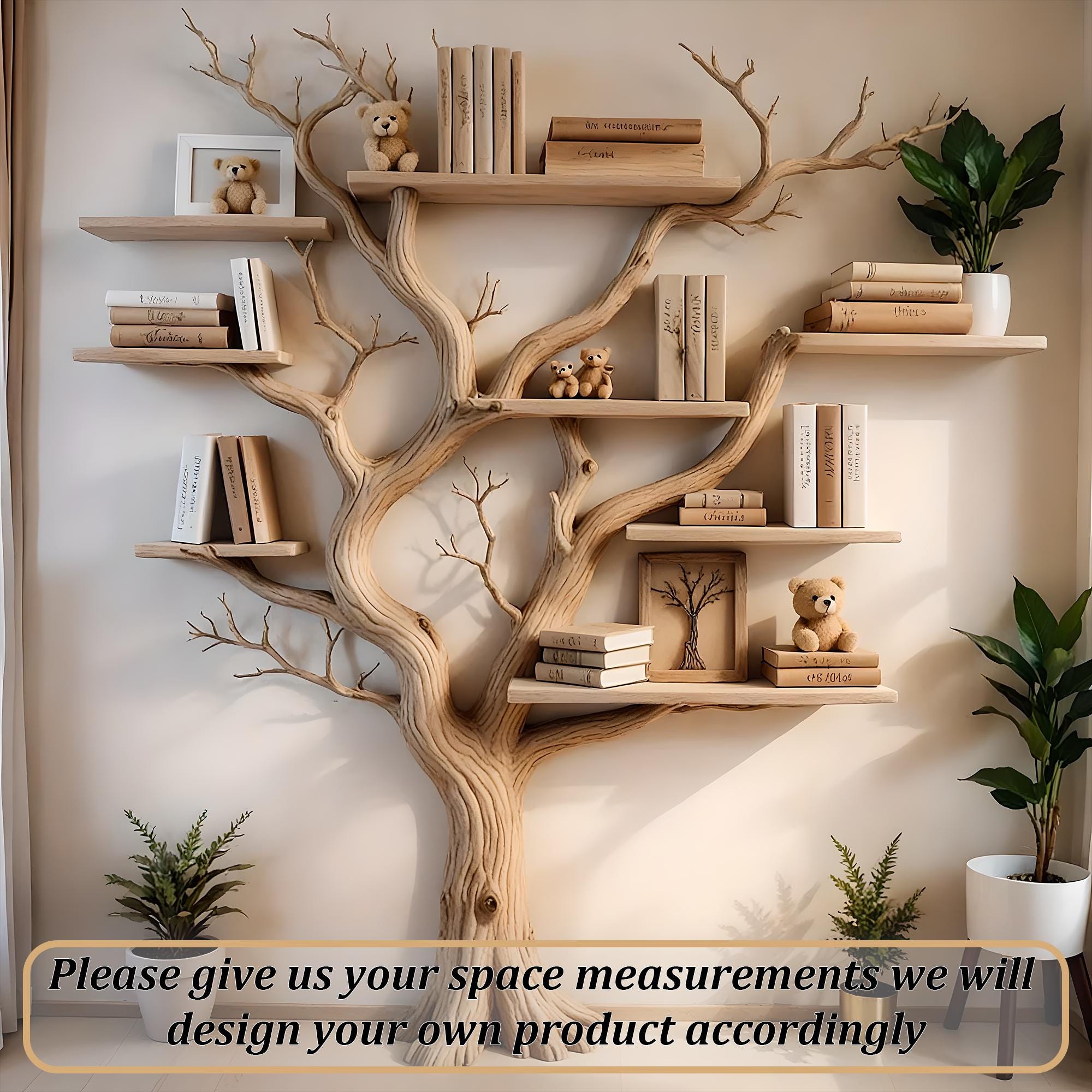 Rustic Tree Bookshelf Wall Shelf Tree Branch Shelf Living Room Shelf ...