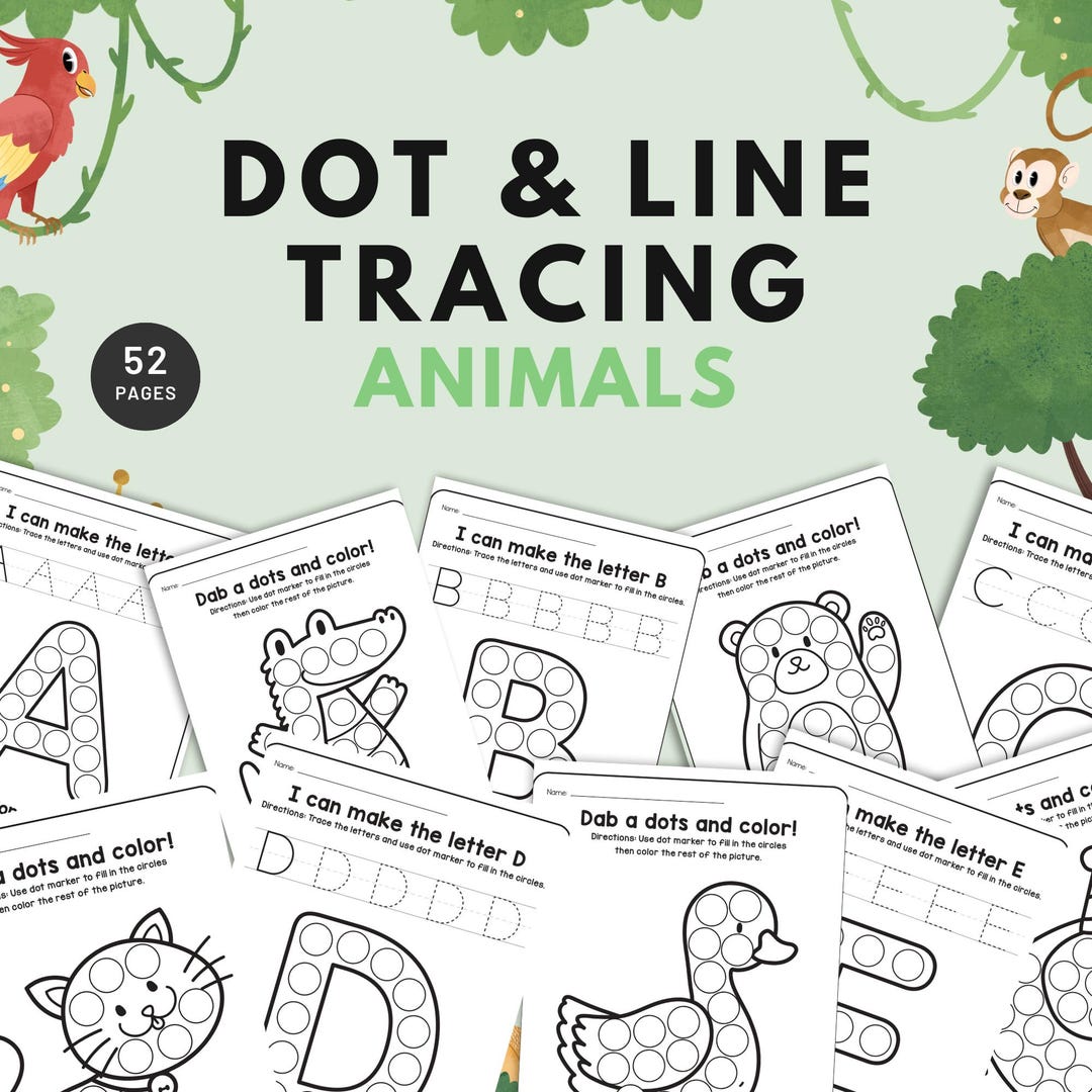 52-page Montessori Dot and Line Tracing Worksheets Alphabet and Animal ...